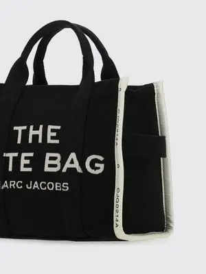 Marc Jacobs Medium Tote Bag In Cotton Canvas With Jacquard Logo - Black