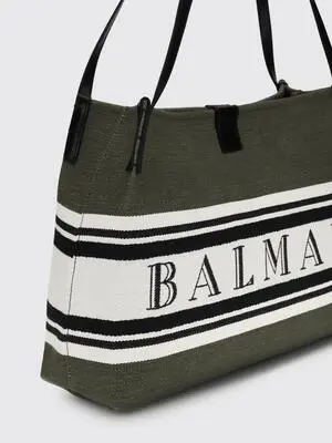 Balmain Jacquard Logo Cotton Shoulder Bag With Double Leather Handles