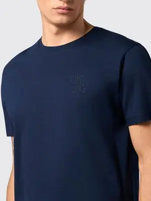 BILLIONAIRE Slim Fit Cotton T-shirt With Tone-on-tone Embroidered Logo - Blue