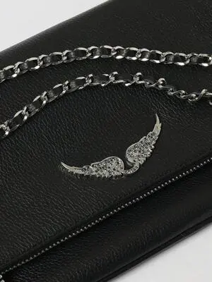 Zadig&Voltaire Leather Clutch With Wing Embellishment - Black