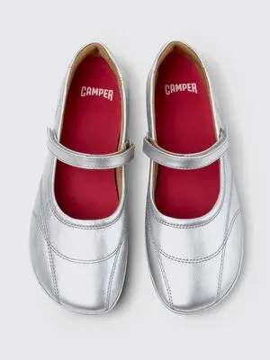 Camper Right Nina Laminated Leather Mary Jane Flats With Hook-and-loop Closure
