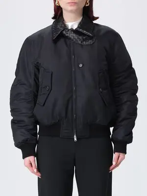 Bottega Veneta Cropped Nylon Bomber Jacket With A Leather Collar And Zip Closure - Black