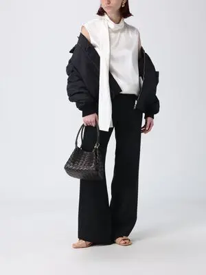Bottega Veneta Cropped Nylon Bomber Jacket With Leather Collar