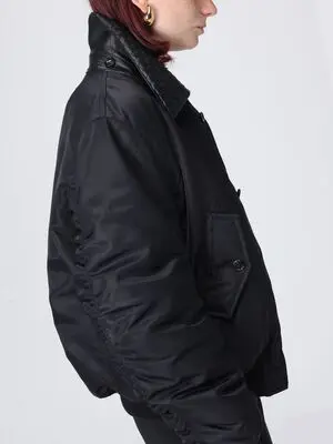 Bottega Veneta Cropped Nylon Bomber Jacket With Leather Collar
