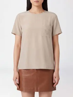 Max Mara Short-sleeved Silk Blouse With Monogram Detail - Grey