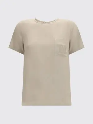 Max Mara Short-sleeved Silk Blouse With Monogram Detail - Grey