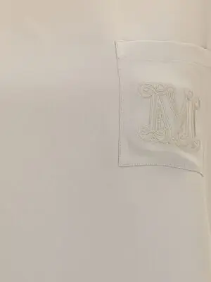 Max Mara Short-sleeved Silk Blouse With Monogram Detail - Grey