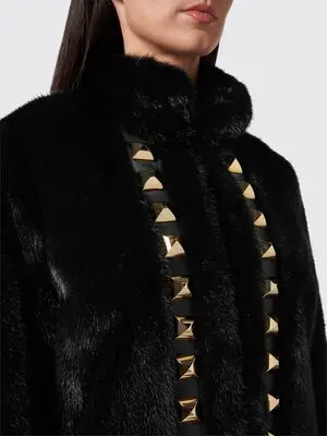 Philipp Plein Studded Single-breasted Mink Fur Coat - Black