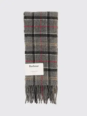 Barbour 100% Lambswool Scarf With Classic Tartan Pattern And Fringes - Grey