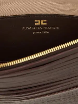 Elisabetta Franchi Nappa Leather Clutch With Fringes - Cocoa
