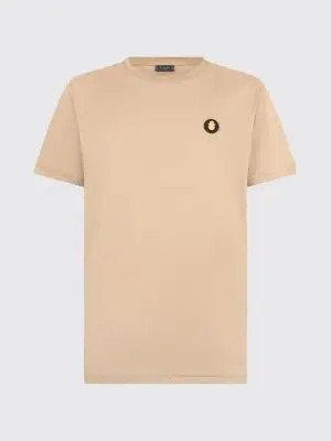 BILLIONAIRE Cotton Jersey Crewneck T-shirt With Applied Logo Patch - Beige
