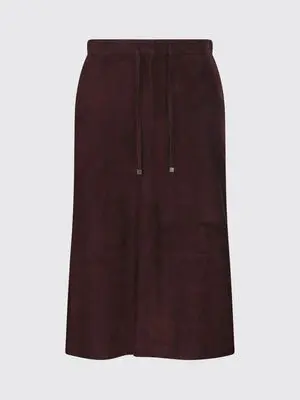 Max Mara A-line Midi Skirt In Suede Leather With Drawstring Waist - Ruby