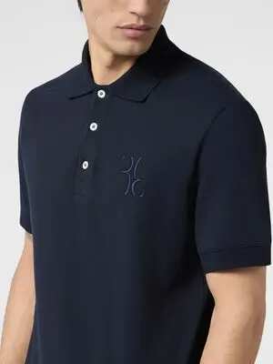 BILLIONAIRE Short-sleeved Cotton Polo Shirt With Hexagonal Logo And Ribbed Collar - Blue