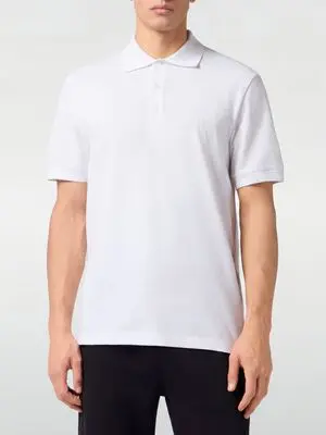 BILLIONAIRE Short-sleeved Cotton Polo Shirt With Hexagonal Logo And Ribbed Collar - White