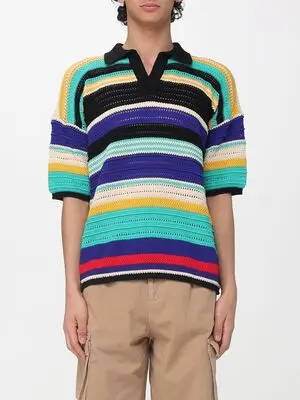 LANEUS Striped Interwoven Cotton Knit Polo Shirt - Multicolor