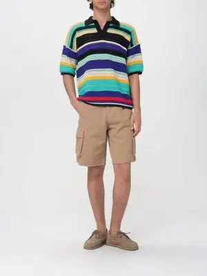 LANEUS Striped Interwoven Cotton Knit Polo Shirt