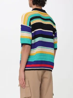 LANEUS Striped Interwoven Cotton Knit Polo Shirt
