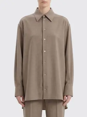 ORIANE Relaxed Fit Cotton Flannel Shirt With Dropped Shoulders - Beige