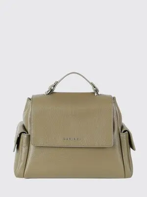 Orciani Sveva Grained Leather Handbag With Flap And Detachable Shoulder Strap - Olive
