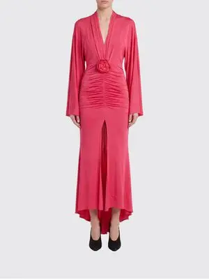 Blumarine V-neck Asymmetrical Jersey Sheath Midi Dress With Flower Detail - Red