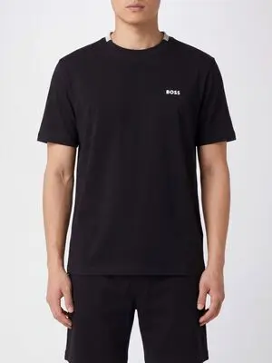 BOSS Cotton Crew Neck T-shirt With Contrast Logo - Black