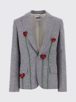 Moschino Single-breasted Cropped Blazer In Wool And Silk With Flower Appliqu