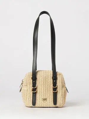 Pinko Raffia Mini Shoulder Bag With Double Leather Handle - Rope