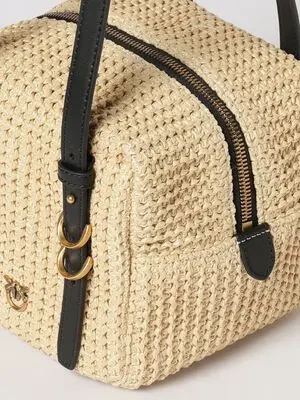 Pinko Raffia Mini Shoulder Bag With Double Leather Handle