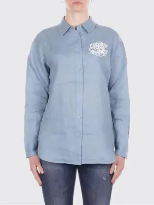 Ralph Lauren Relaxed Fit Cotton Shirt With Dropped Shoulders And Curved Hem - Blue
