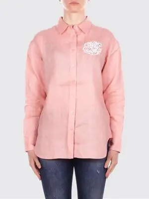 Ralph Lauren Relaxed Fit Cotton Shirt With Dropped Shoulders And Curved Hem - Pink
