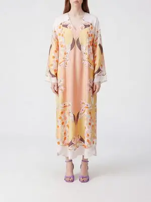 La DoubleJ V-neck Silk Midi Caftan With Ethnic Print