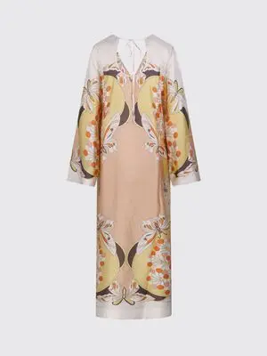 La DoubleJ V-neck Silk Midi Caftan With Ethnic Print