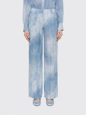 ERMANNO FIRENZE Linen Blend Straight Trousers - Denim
