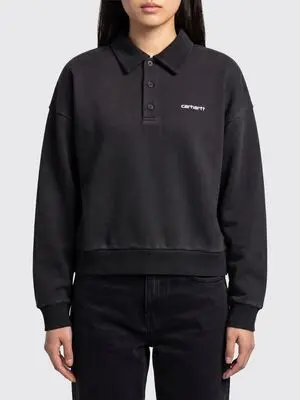 Carhartt Work In Progress Long-sleeved Cotton Sweat Polo Shirt With Contrasting Logo - Black
