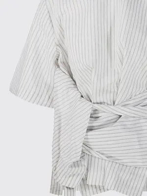 RÓHE Striped Silk And Cotton Blend Blouse With Tie Waist And Asymmetric Hem