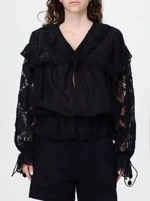 Isabel Marant Étoile Nowana V-neck Viscose Blouse With Embroidered Lace Inserts - Black