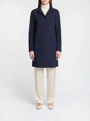 Herno Knee-length Single-breasted Coat In Stretch Technical Fabric - Blue