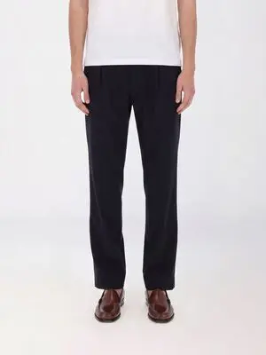 Herno Slim Fit Pleated Wool Blend Pants With Welt Pockets - Blue