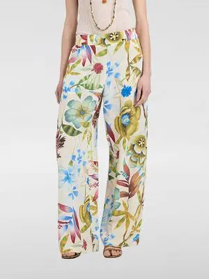 Momoni High-waisted Floral Print Silk Palazzo Trousers - Cream