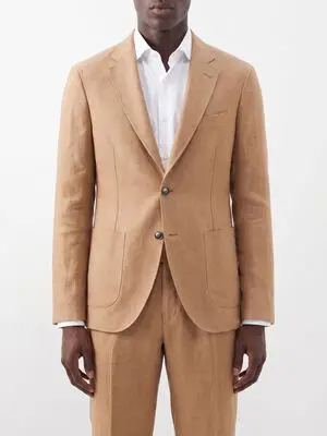 Herno Elegant Single-breasted Linen Blazer With Notch Lapels And Patch Pockets - Brown