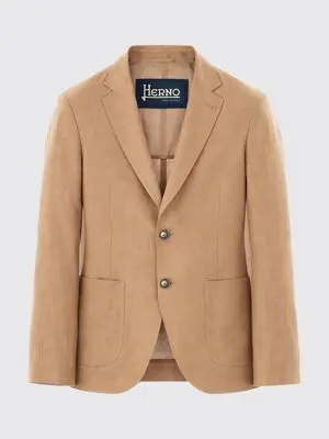 Herno Elegant Single-breasted Linen Blazer With Notch Lapels And Patch Pockets - Brown