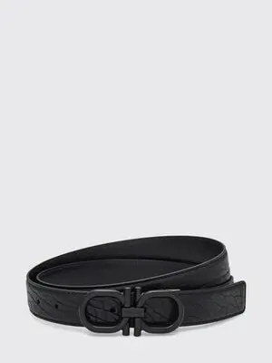 FERRAGAMO Reversible Gancini Belt In Grained And Smooth Calfskin - Black