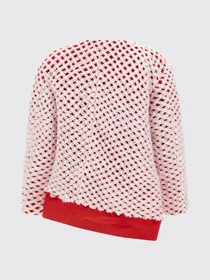 Comme Des Garçons Asymmetrical Double-breasted Blazer In Embroidered Check Tulle