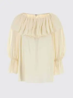 Chloé Balloon Sleeve Silk Blouse With Boat Neck And Ruffle Details