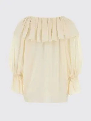 Chloé Balloon Sleeve Silk Blouse With Boat Neck And Ruffle Details