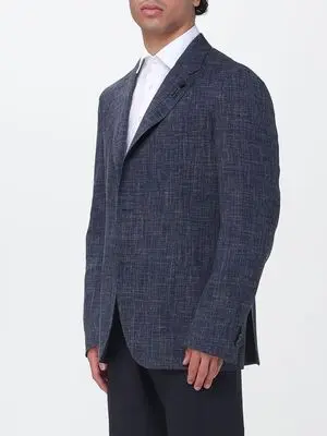 LARDINI Single-breasted Blazer In Wool Linen And Silk - Navy