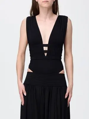 Alaïa V-neck Slim Fit Cut-out Top In Viscose With Strap Detailing - Black
