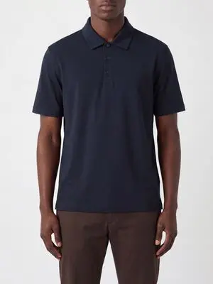 Herno Short-sleeved Cotton Polo Shirt With Classic Three-button Collar - Blue