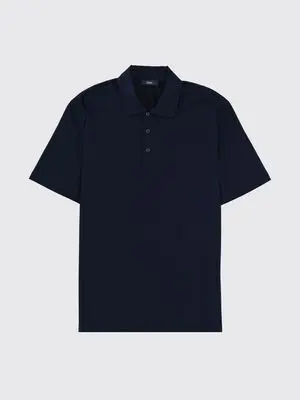 Herno Short-sleeved Cotton Polo Shirt With Classic Three-button Collar - Blue