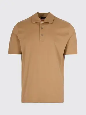 Herno Short-sleeved Cotton Polo Shirt With Classic Three-button Collar - Sand